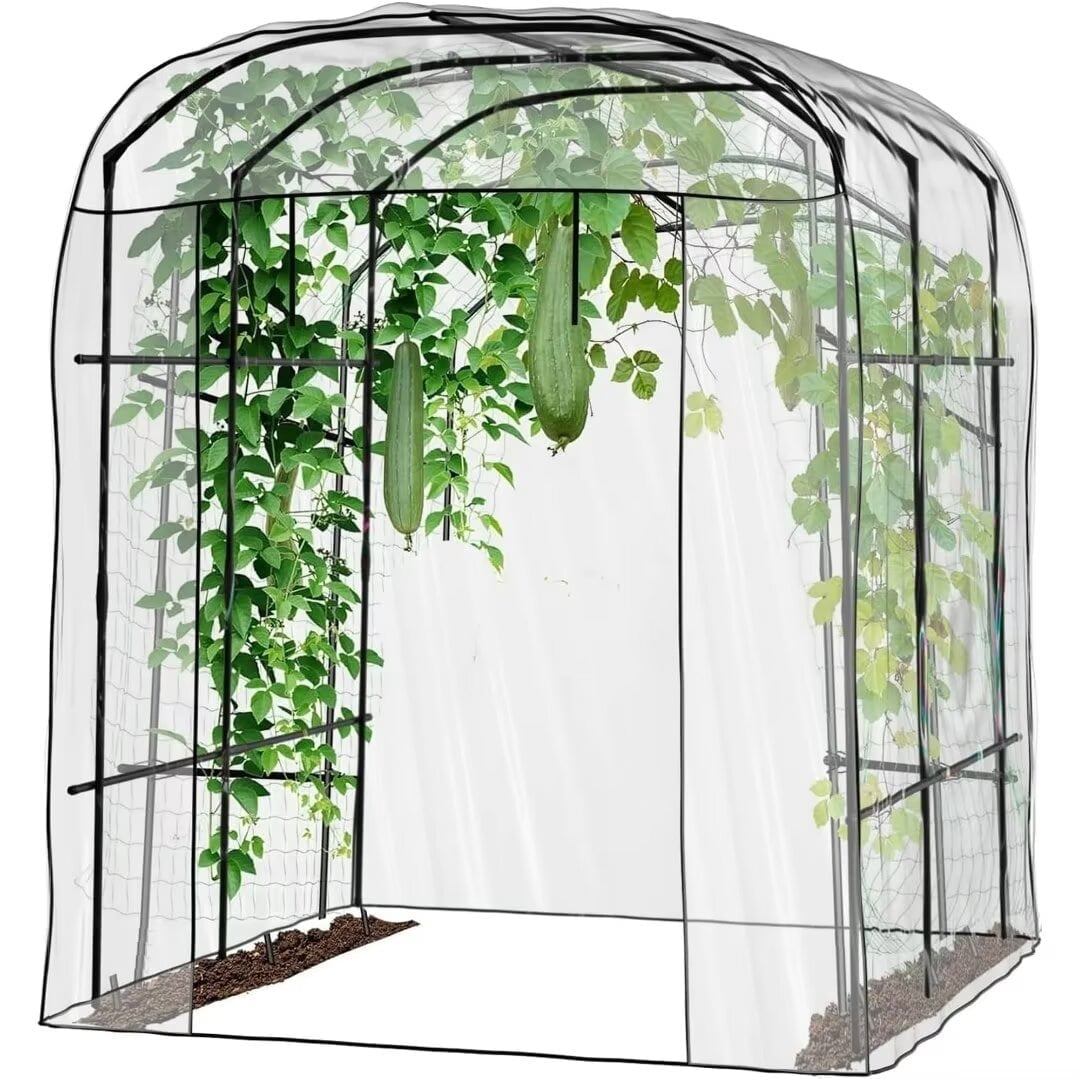 Zikebtuy Extra Tall Garden Arch Trellis with PVC Greenhouse Cover for ...