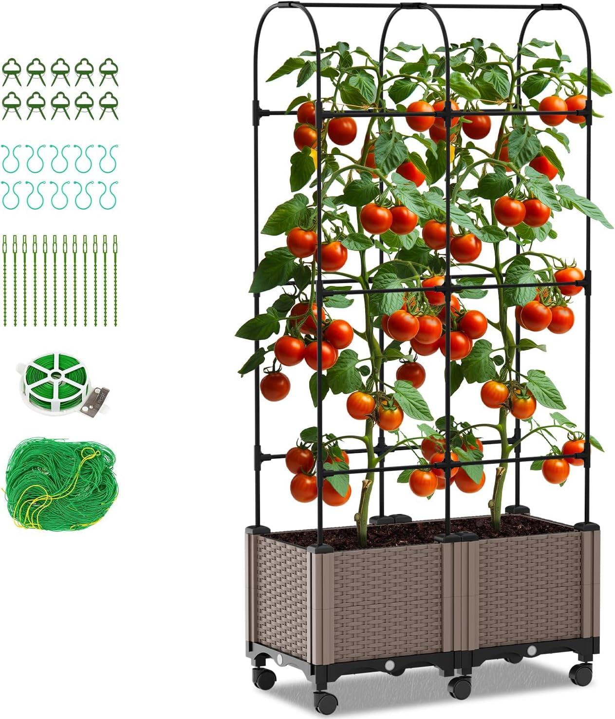 Zikebtuy Raised Garden Bed Outdoor Planter Box with Trellis and Wheels ...