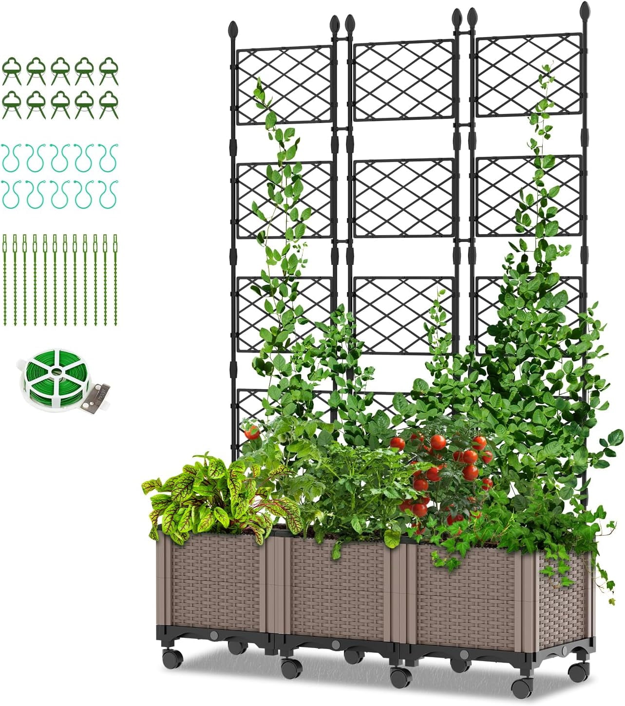 Zikebtuy Raised Garden Bed Outdoor Planter Box with Trellis and Wheels ...