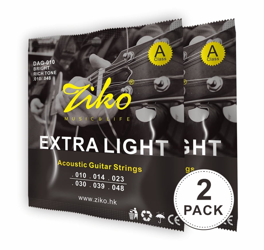 Ziko Acoustic Guitar Strings 10-48 2 Pack Set High-Carbon Steel and ...