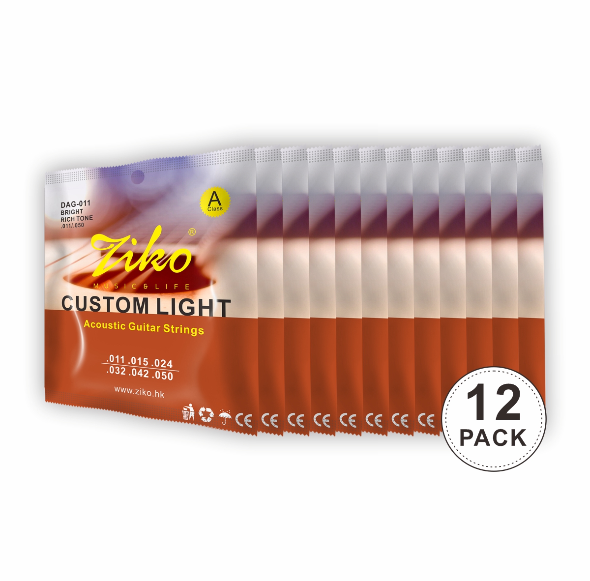 Ziko Acoustic guitar strings 11-50 High-Cabron Steel and Brass 12 Pack ...