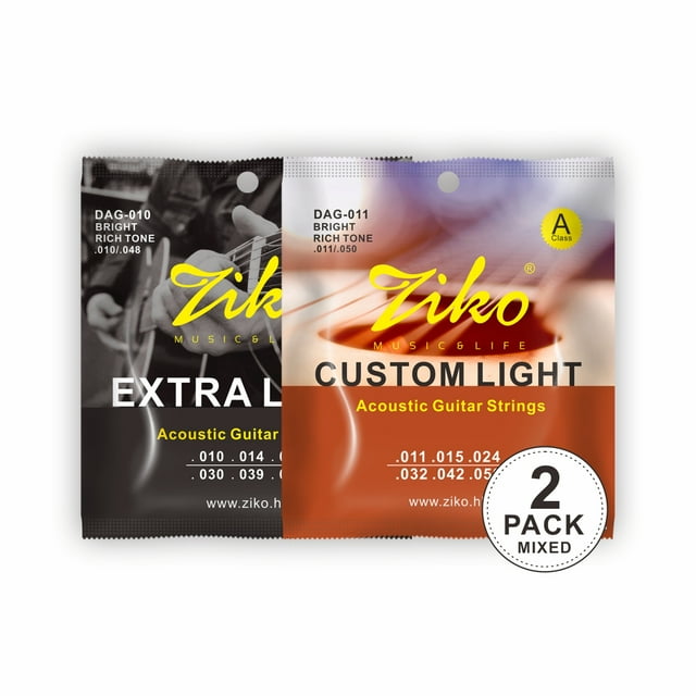 Ziko Brass Acoustic Guitar Strings, High-Carbon Steel, 65% Brass Wound ...