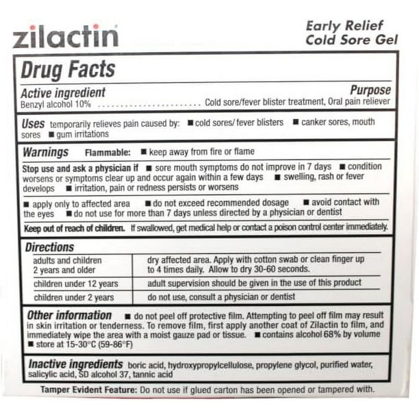 Zilactin Cold Sore Relief Gel - .25 oz (7.1 g), Pack of 6 - Walmart ...