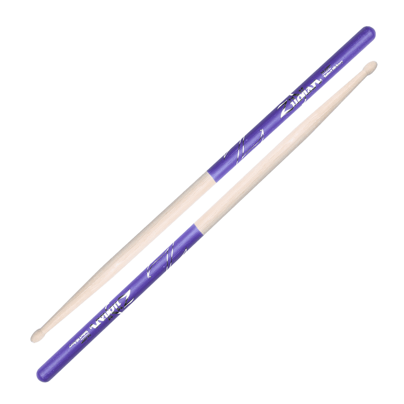 Zildjian 5A Purple Dip Hickory Drum Sticks with Natural Finish Wood Tip ...