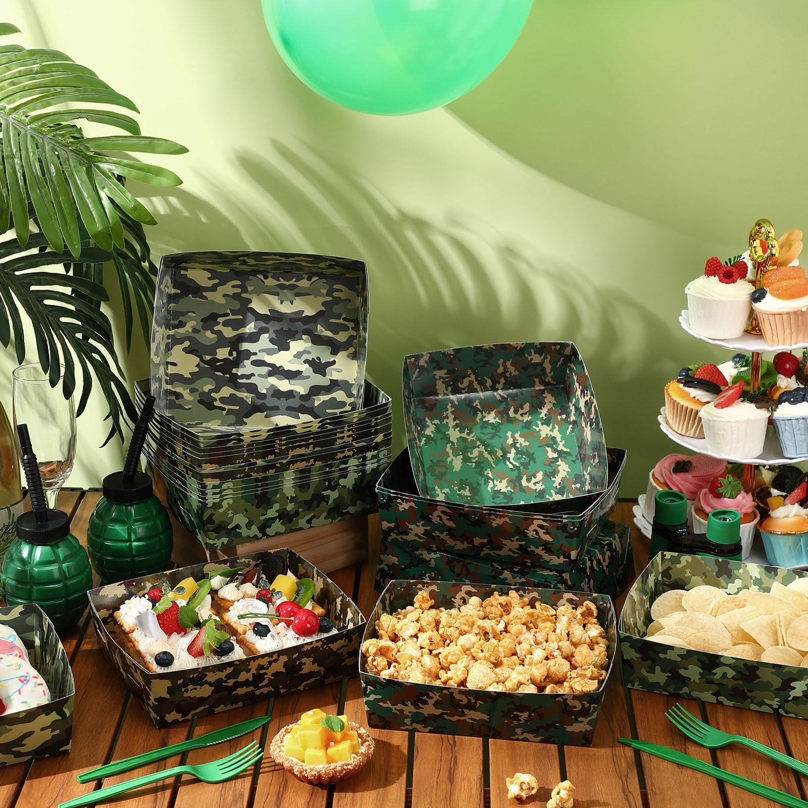 Ziliny 36 Pcs AJH3 Camo Party Paper Food Trays Nacho Boats Large Paper ...
