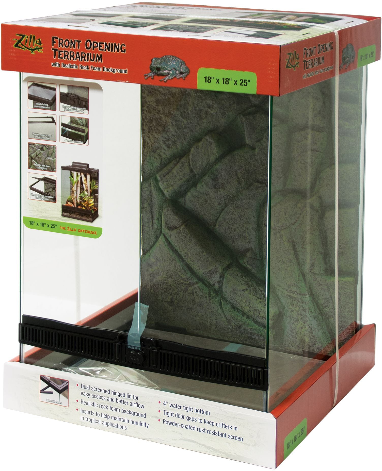 Zilla Front Opening Terrarium for Lizards and Snakes, Black, 18x18x25in ...