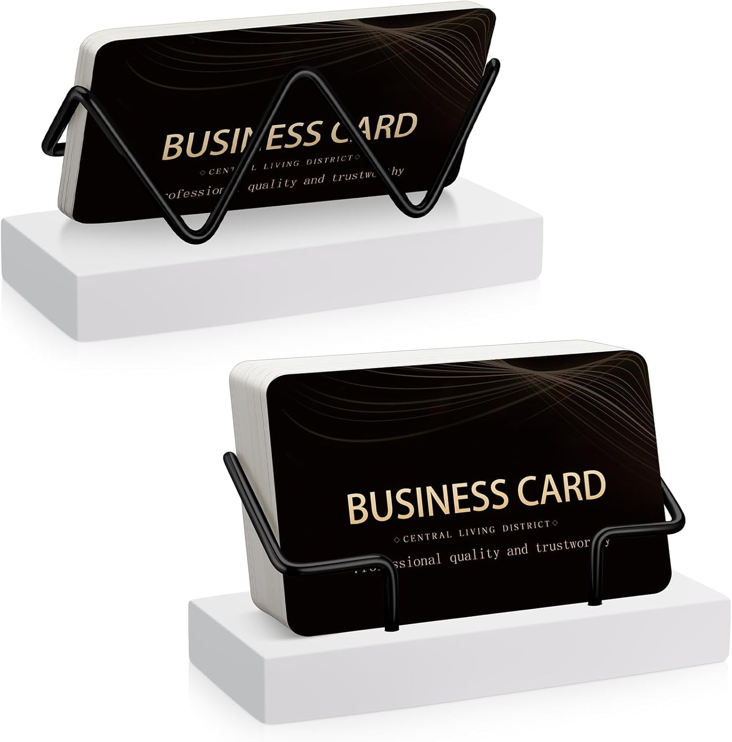 Ziloes 2 Pieces Wood Business Card Holder for Desk Wooden Business Card ...