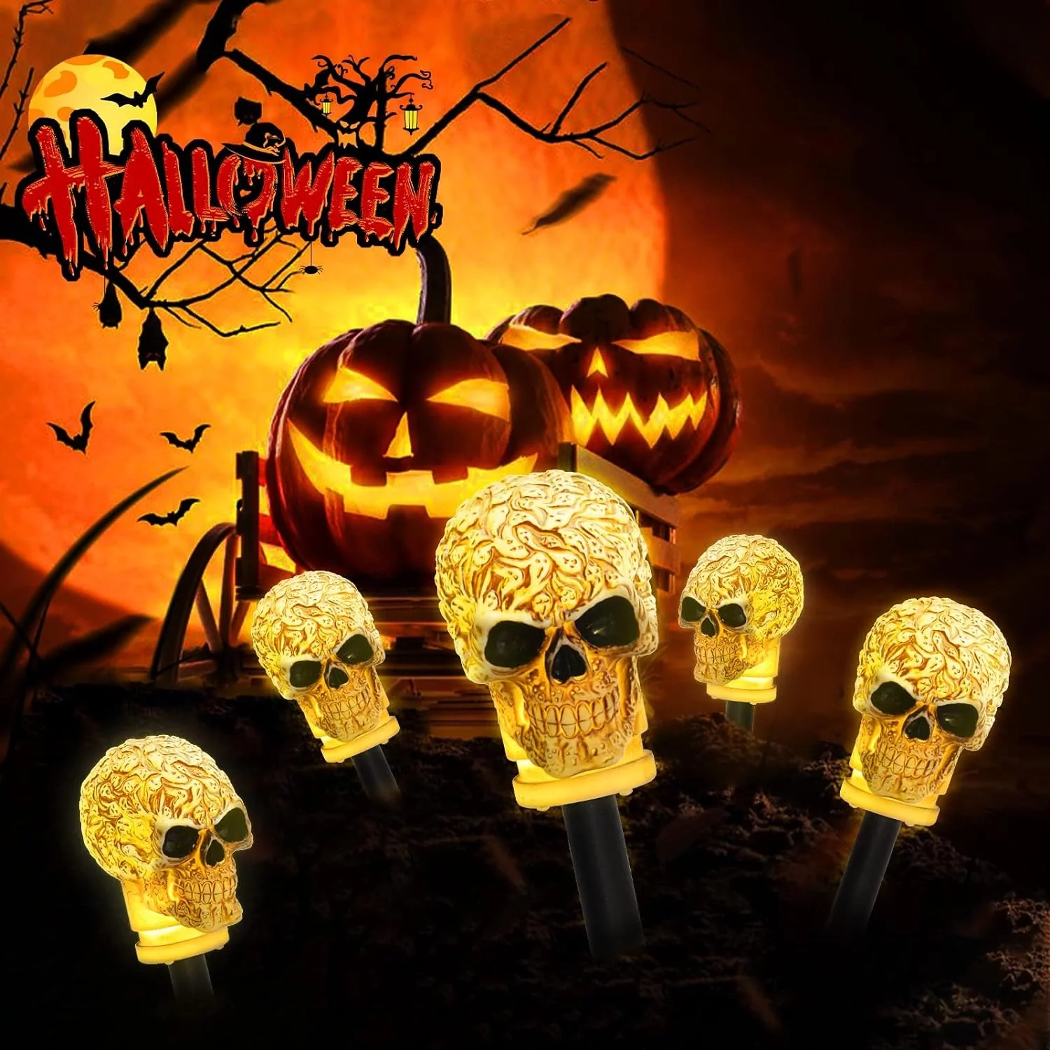 Ziloes Halloween Decorations Outdoor, 5 Pack Skull Halloween Stakes ...