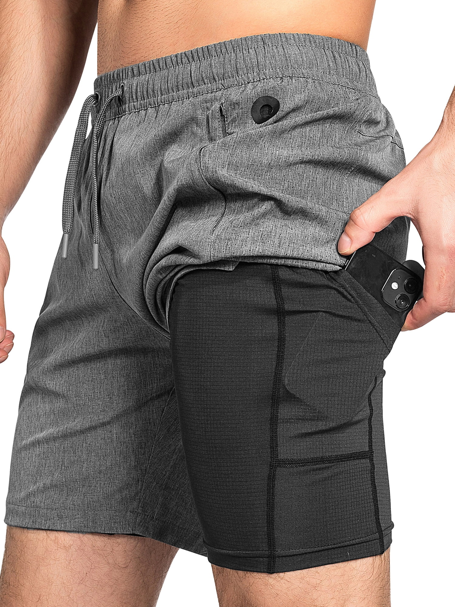 Zilpu Mens Quick Dry Athletic Performance Shorts with Zipper Pocket (5 ...