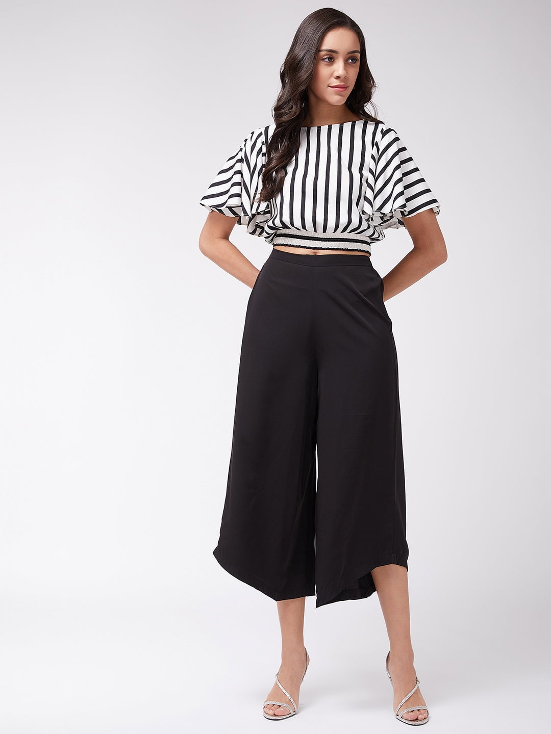Zima Leto Women's Monocromatic Stripes Crop Top With Solid Pants - Walmart.com