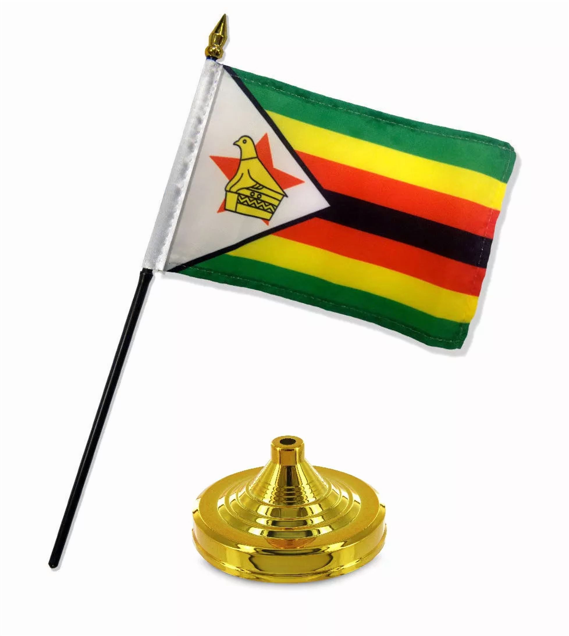 Zimbabwe 4"X6" Flag Desk Set Table Stick Gold Base - Walmart.com
