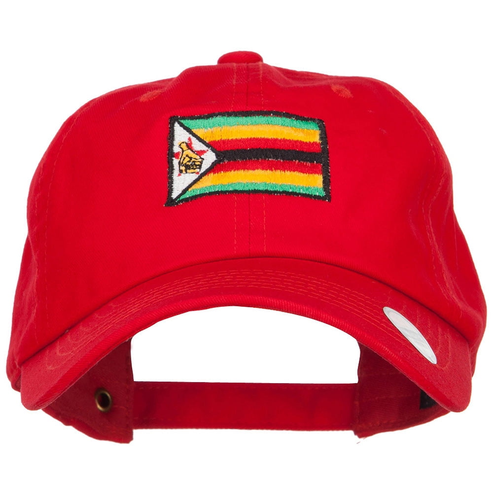 Zimbabwe Flag Embroidered Washed Cap - Red OSFM - Walmart Business Supplies