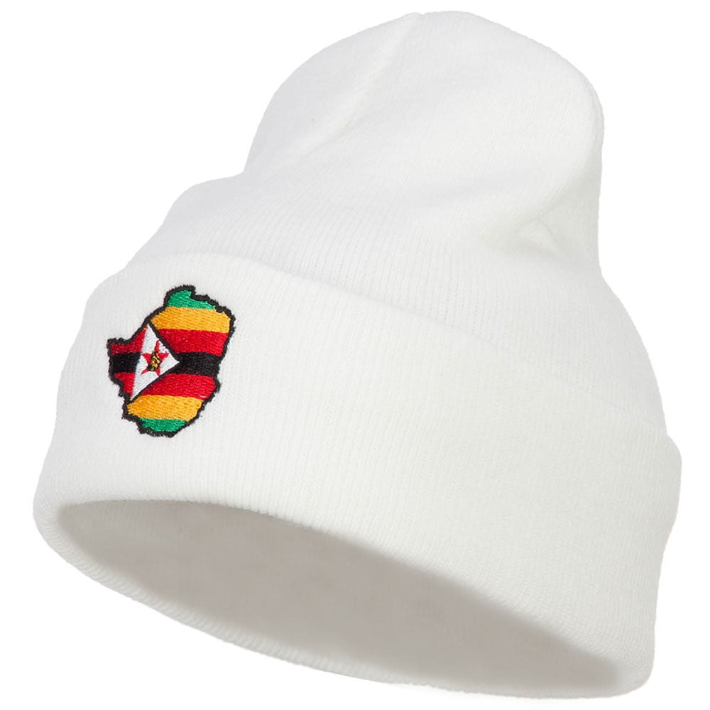 Zimbabwe Flag Map Embroidered Long Beanie - White OSFM - Walmart.com