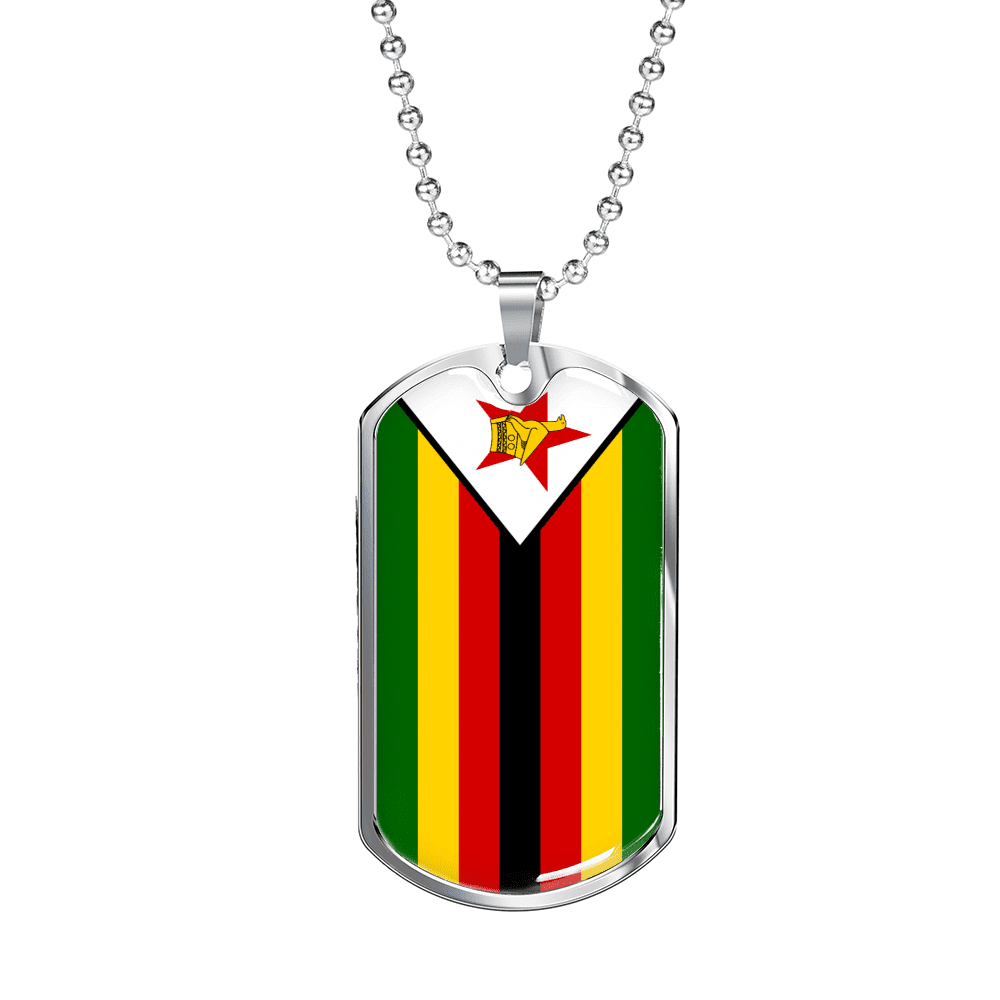 Zimbabwe Flag Necklace Stainless Steel or 18k Gold Dog Tag 24" Chain ...