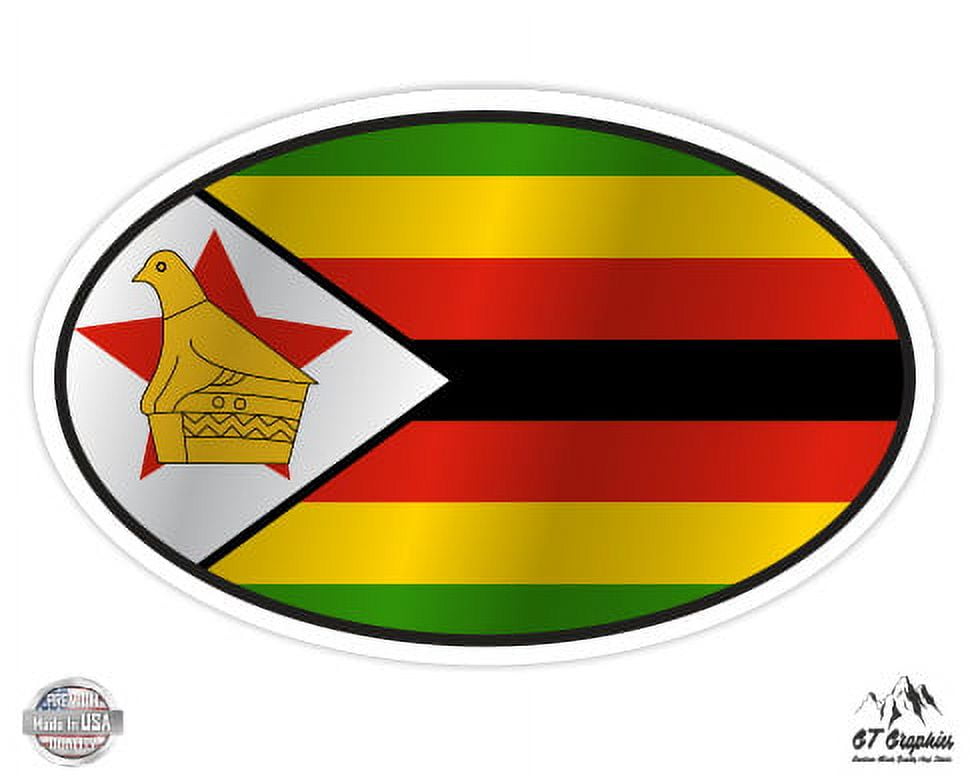 Zimbabwe Flag Oval - 5" Vinyl Sticker - For Car Laptop I-Pad ...