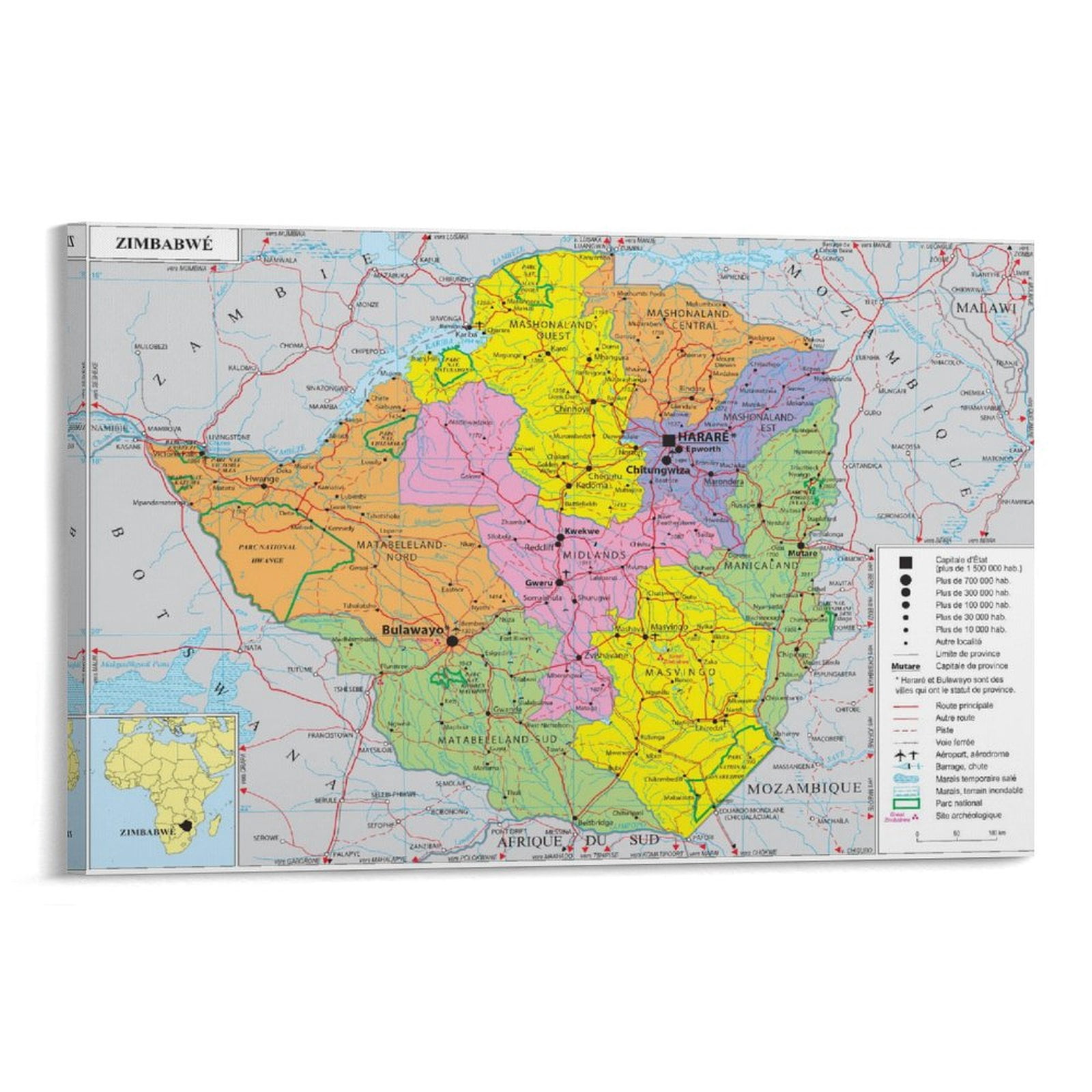 Zimbabwe Map Posters Poster Cool Artworks Painting Wall Art Canvas ...