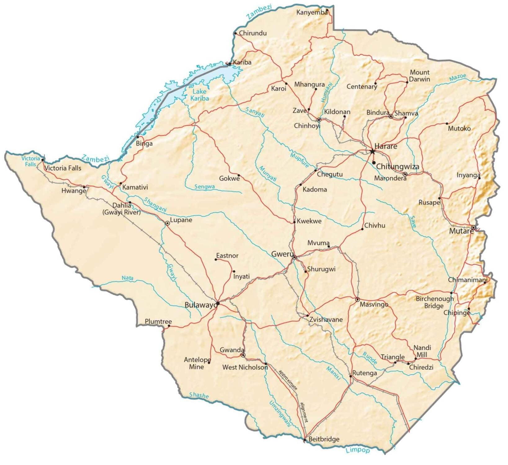 Zimbabwe Physical Map GLOSSY POSTER PICTURE PHOTO PRINT BANNER ...