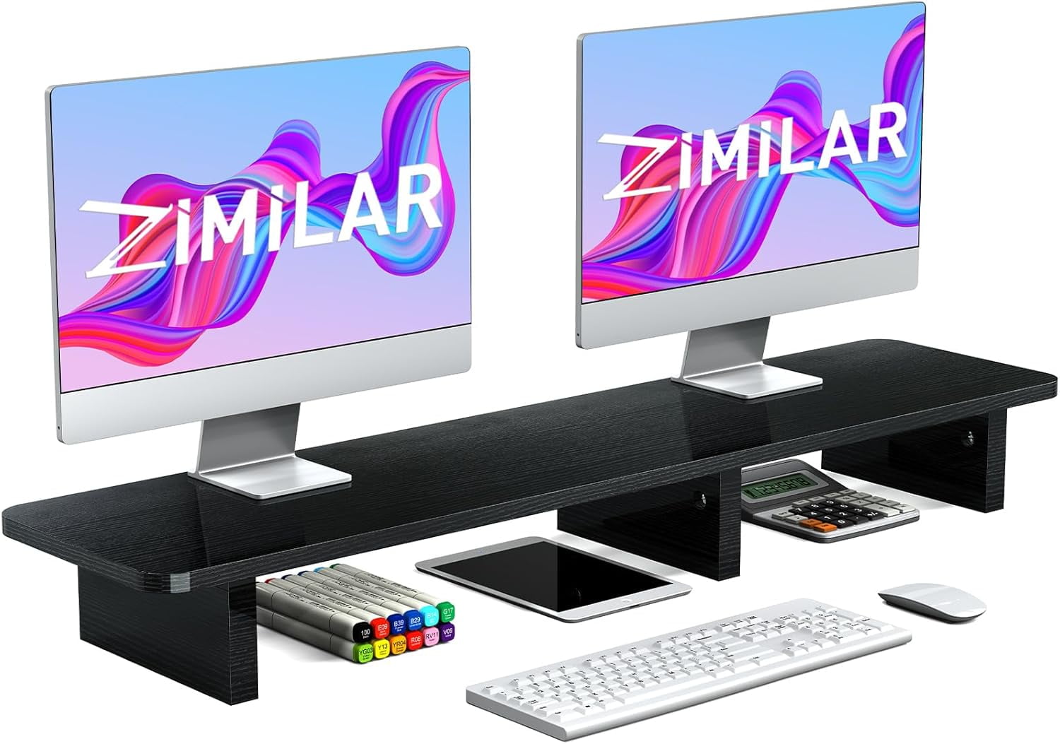 Zimilar Dual Monitor Stand Riser, Large Wood Computer Monitor Riser ...