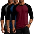 Zimjoy 3 Pack Men's Athletic T-Shirt Crew Neck Soft Stretch 3/4 Sleeve ...