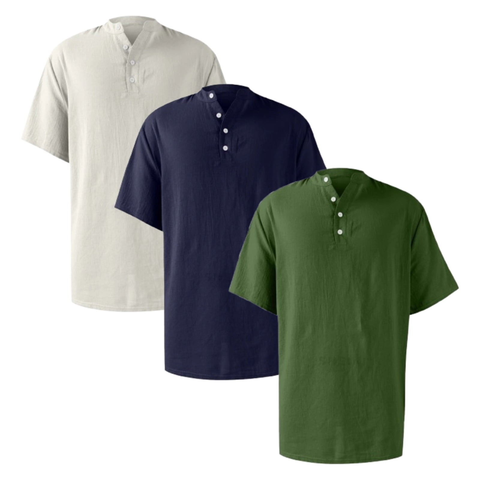 Zimjoy 3 Pack Set Henley Shirts for Men Short Sleeve Band Collar Button ...