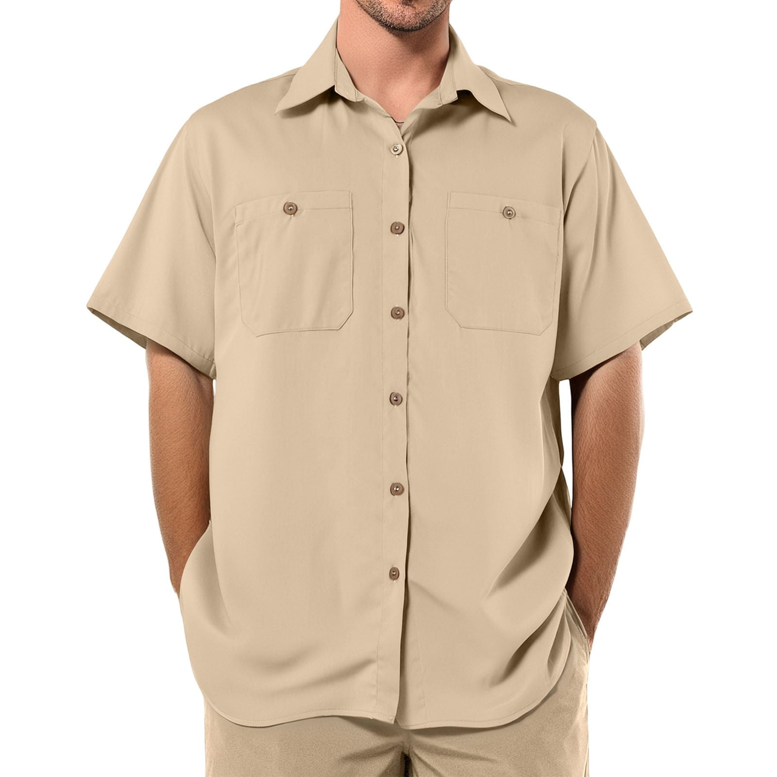Zimjoy Beige Work Shirts for Men Regular Fit Big and Tall Short Sleeve ...