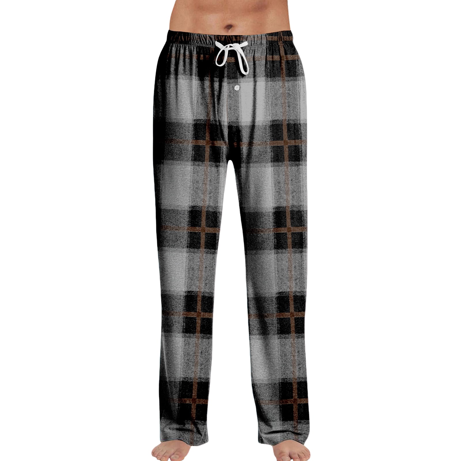 Zimjoy Black Pj Pants for Men Lightweight Elastic Waist Soft Flannel ...