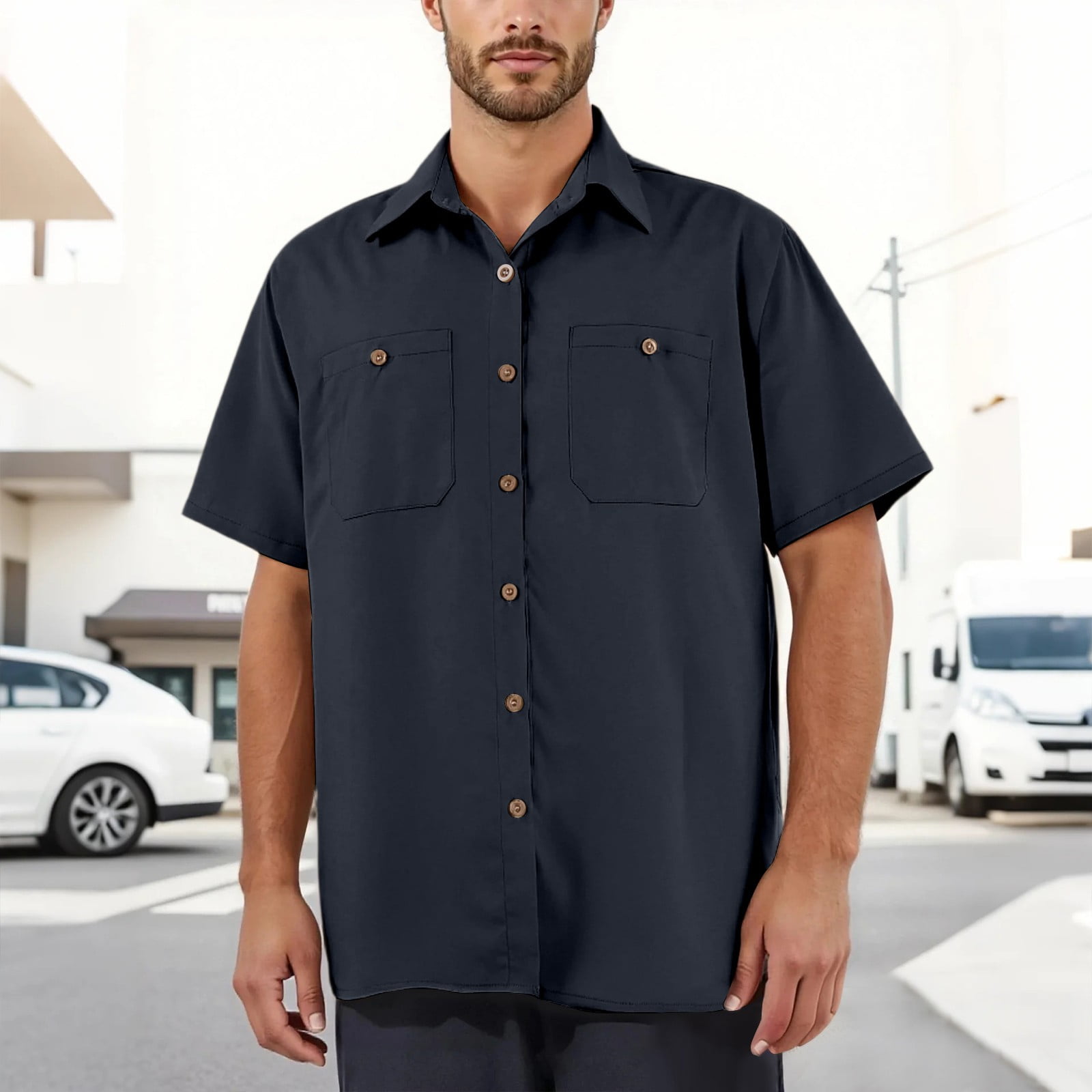 Zimjoy Blue Work Shirts for Men Casual Short Sleeve Big and Tall Shirts ...