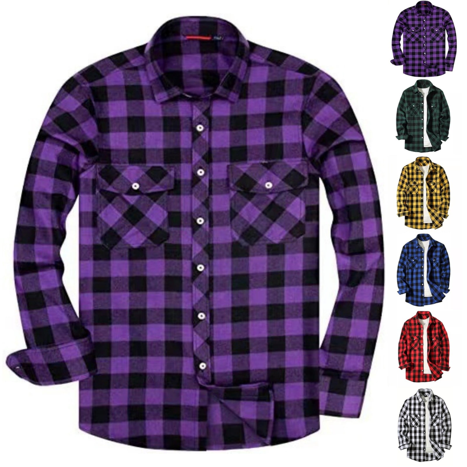 Zimjoy Button Up Shirts for Men Casual Plaid Long Sleeve Shirts Flannel ...