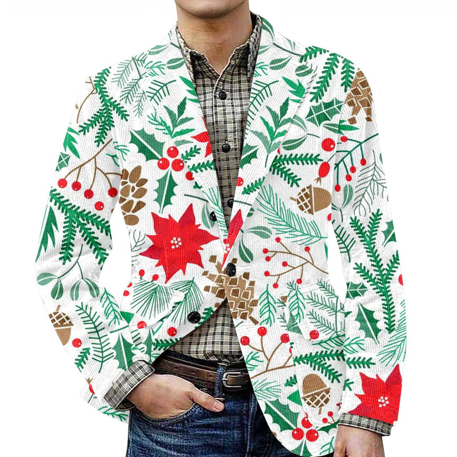 Zimjoy Christmas Suit for Men One Button Ugly Xmas Print Suits Slim Fit ...