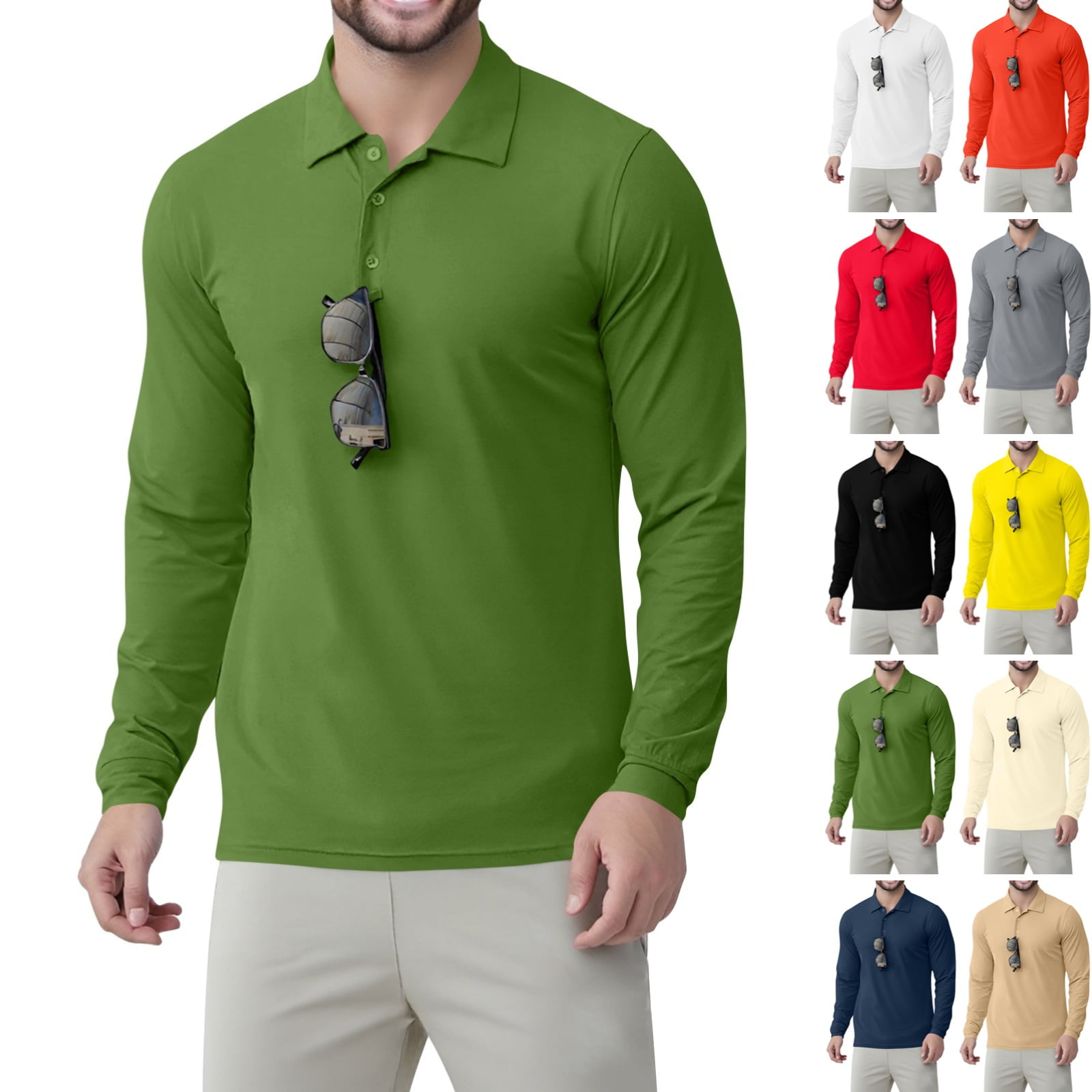 Zimjoy Green Golf Shirts for Men Lightweight V Neck Button Up Henley ...