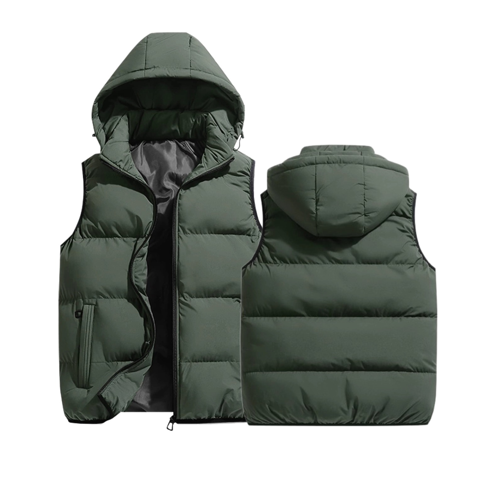 Zimjoy Green Puffer Vest Men Windproof Thick Big and Tall Winter Vest ...