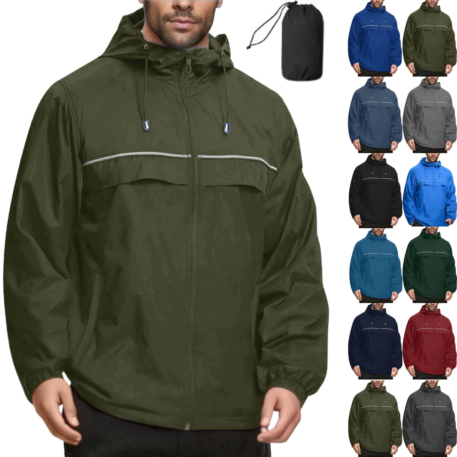 Zimjoy Green Rain Jackets for Men M-5XL Packable Waterproof Rain Jacket ...