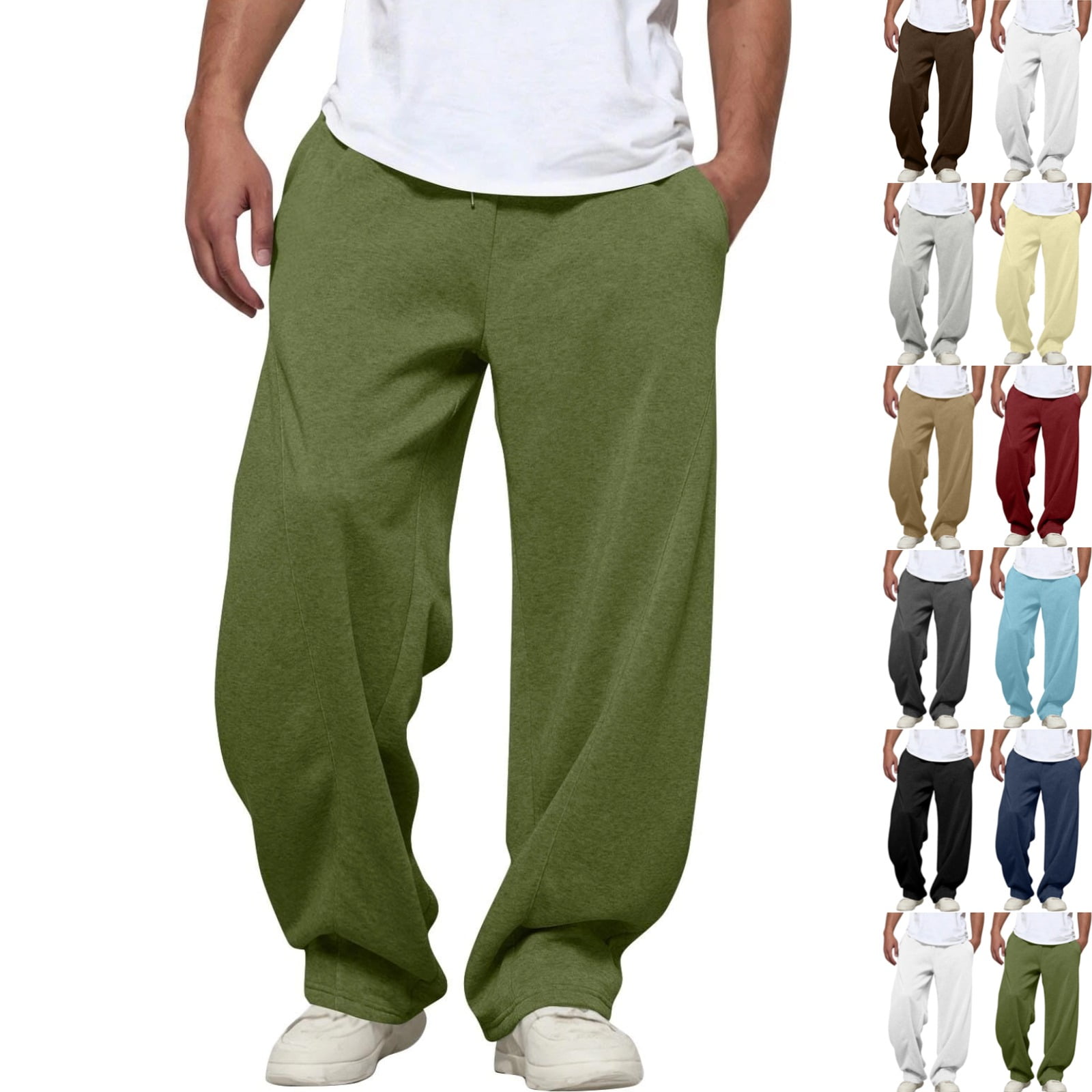 Zimjoy Green Wide Leg Sweatpants Men Casual Elastic Waist Open Leg ...