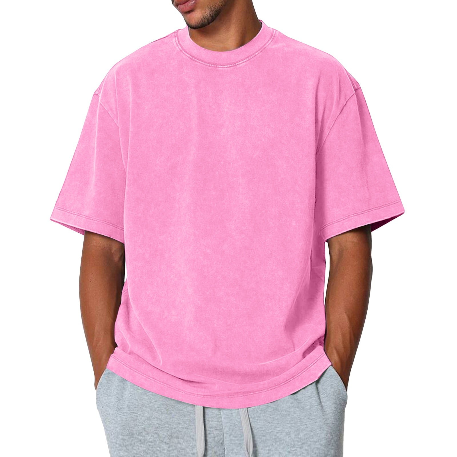 Zimjoy Heavyweight T Shirts for Men Casual Crew Neck Pink T Shirts for ...