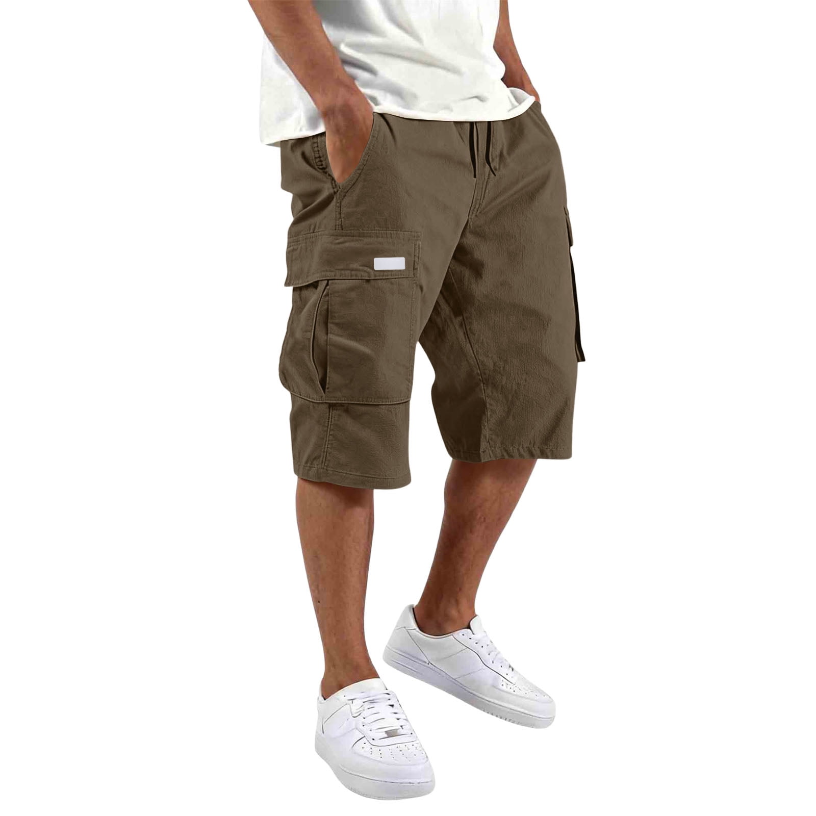 Zimjoy Long Cotton Cargo Shorts for Men Baggy Fit Elastic Waist ...