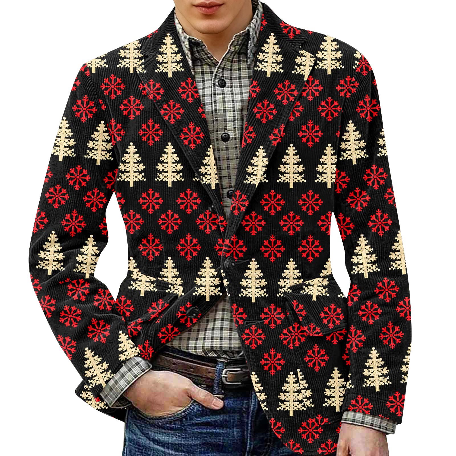 Zimjoy Men's Christmas Blazer Slim Fit Vintage Corduroy Suit Jacket One ...