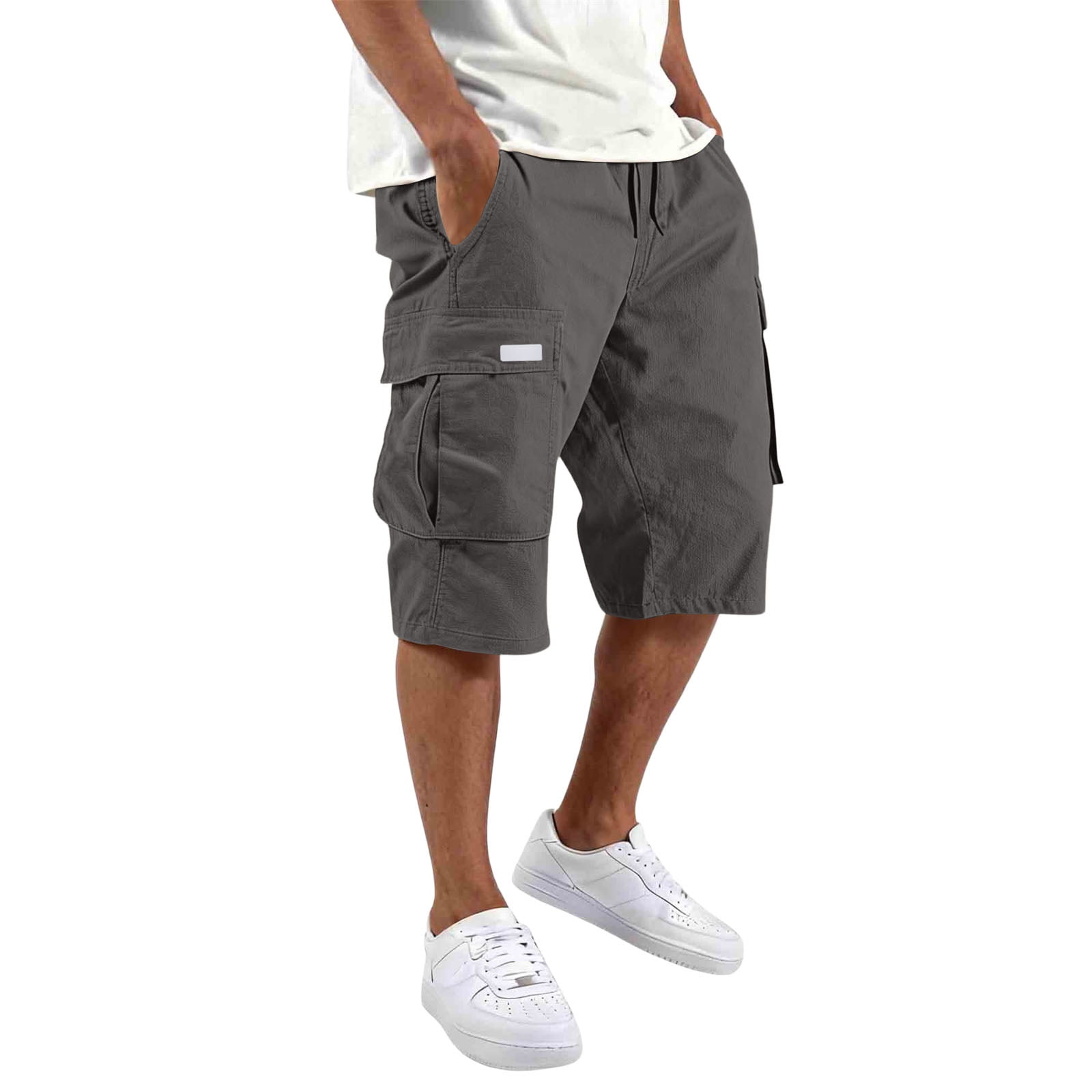 Zimjoy Men's Long Baggy Cargo Shorts Multi Pockets Elastic Waist ...