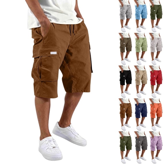 Zimjoy Men's Long Cargo Hiking Shorts Below Knee Elastic Waist ...