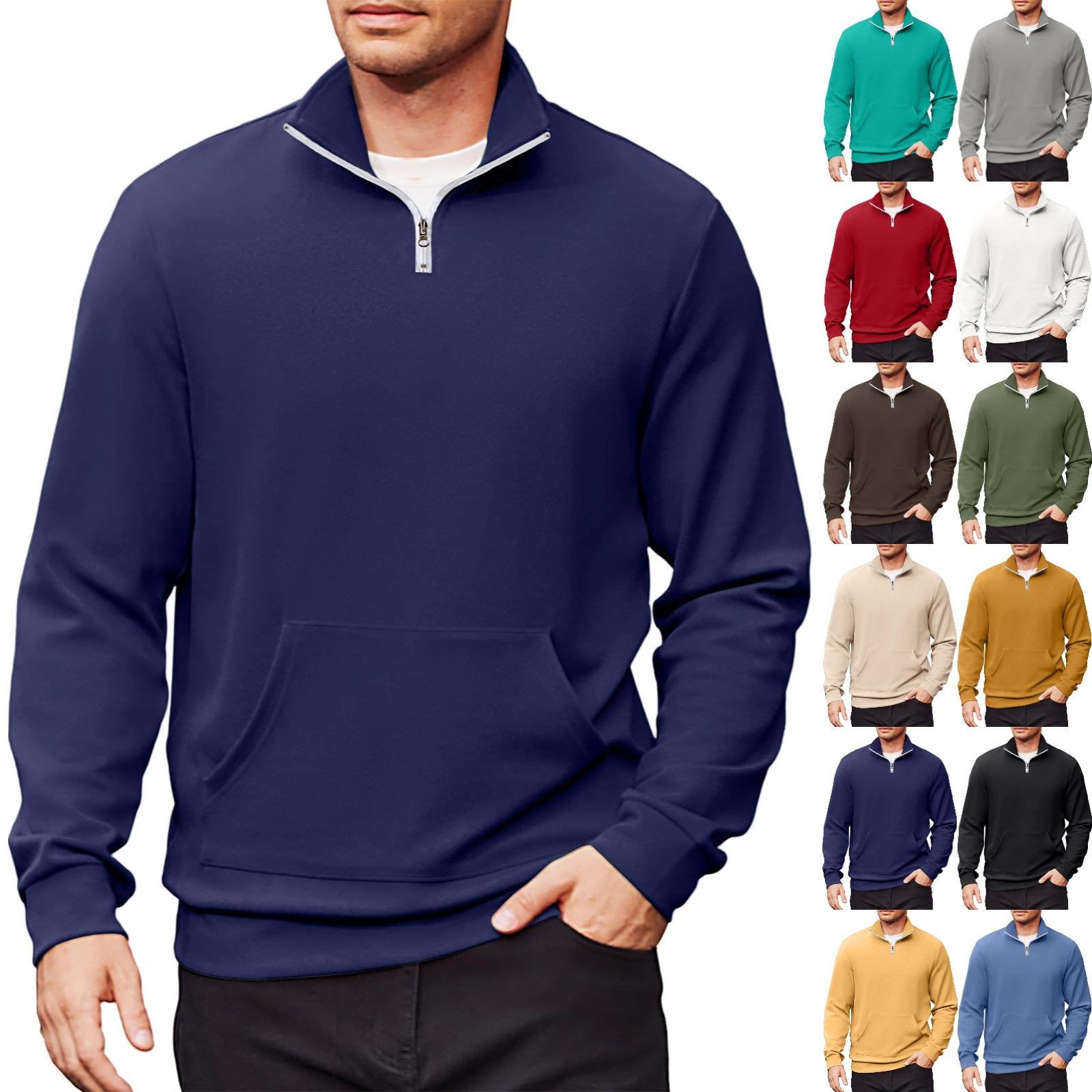 Zimjoy Men's Quarter Zip Pullover Long Sleeve Collared 1/4 Zipper ...