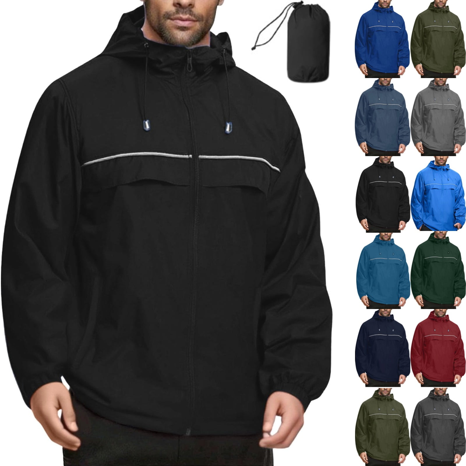 Zimjoy Men's Rain Shell Jackets M-5XL Packable Waterproof Rain Jacket ...