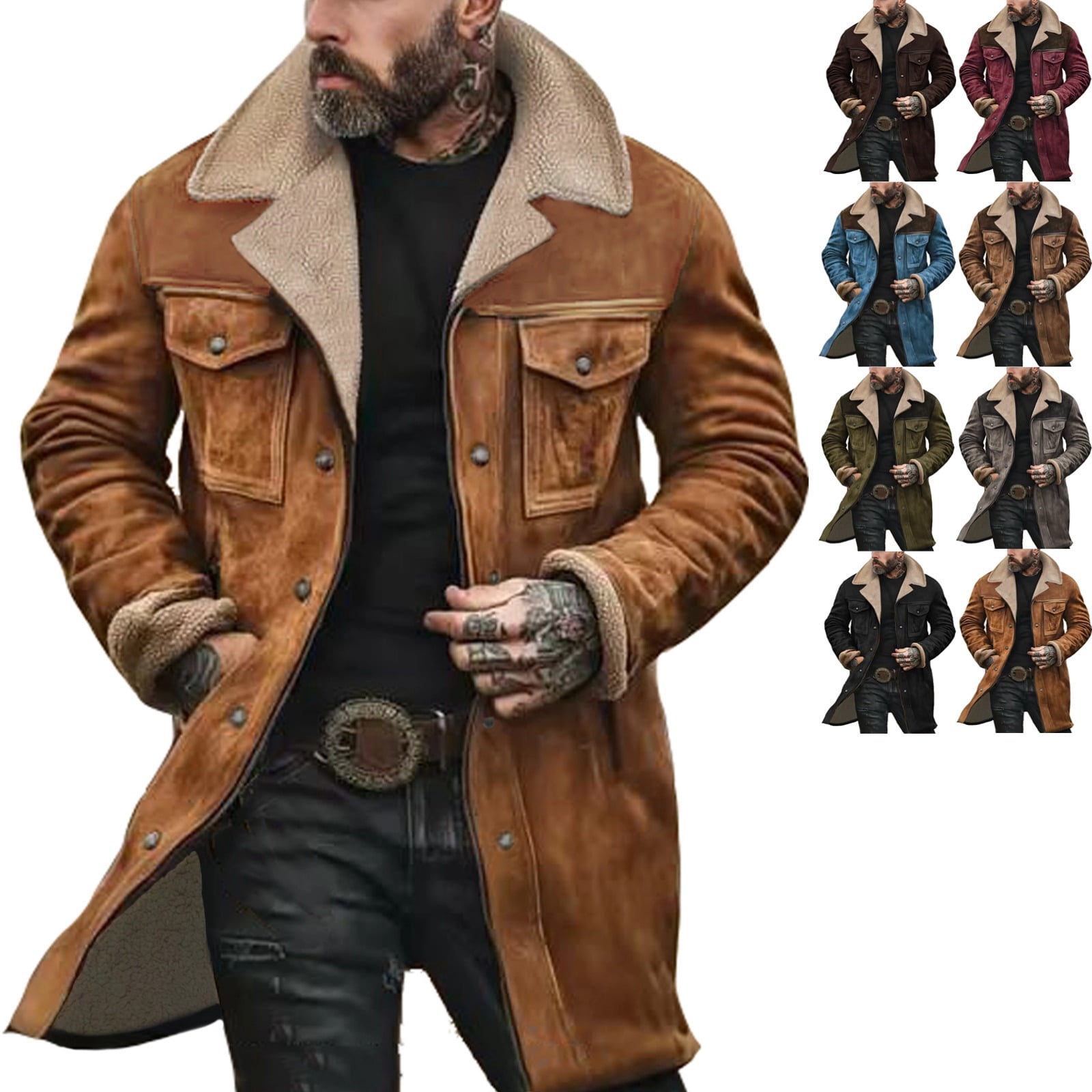 Zimjoy Men's Suede Jacket Western Slim Fit Double Breasted Trench Coats ...