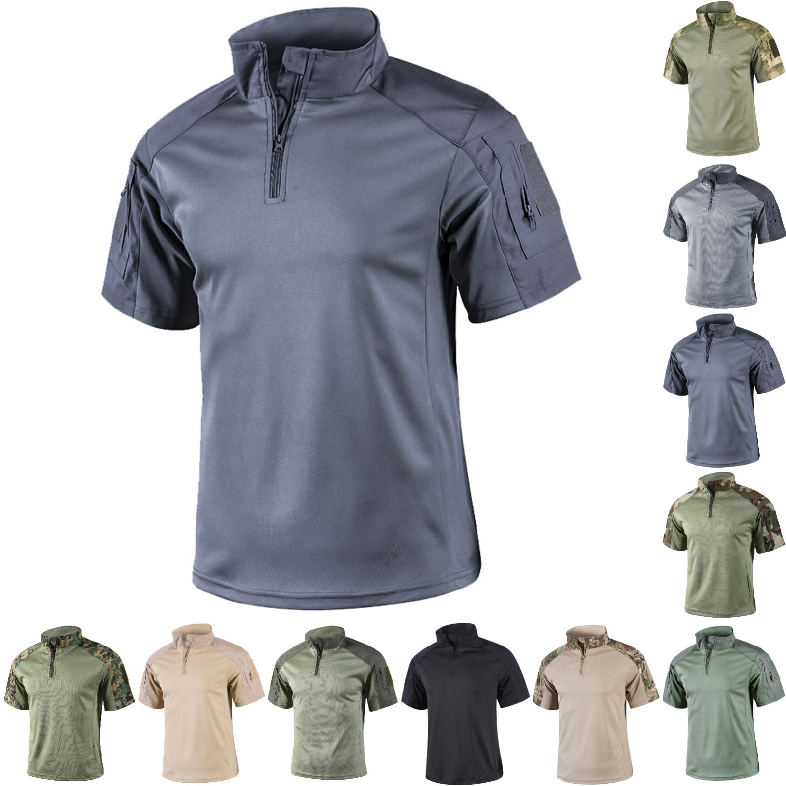 Zimjoy Men's Tactical Military Shirts 1/4 Zipper Short Sleeve Army T ...