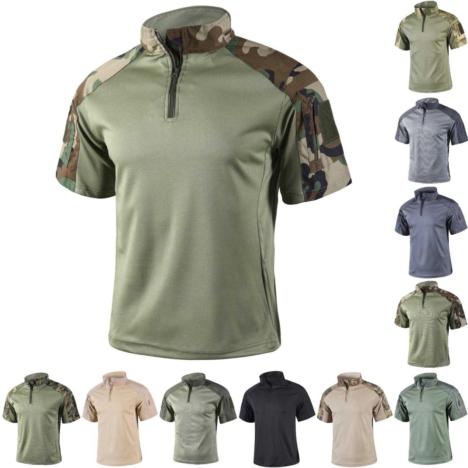 Zimjoy Men's Tactical Military Shirts 1/4 Zipper Short Sleeve Army T ...