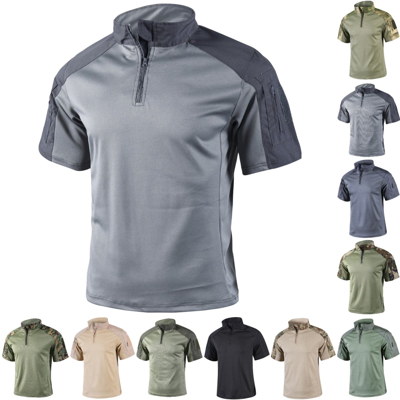 Zimjoy Men's Tactical Military Shirts 1/4 Zipper Short Sleeve Combat ...