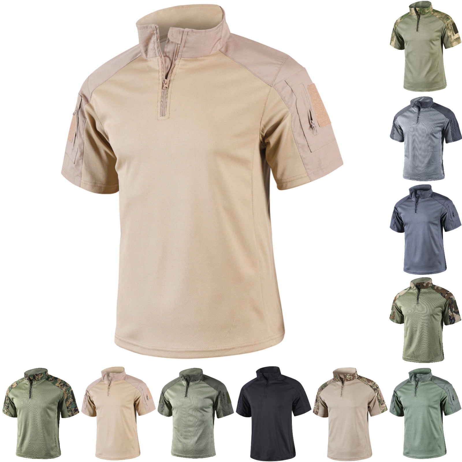 Zimjoy Men's Tactical Military Shirts 1/4 Zipper Short Sleeve Military ...