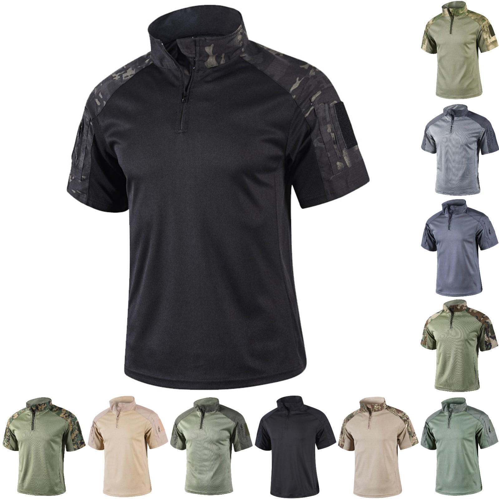 Zimjoy Men's Tactical Shirts 1/4 Zipper Short Sleeve Army T Shirts Slim ...