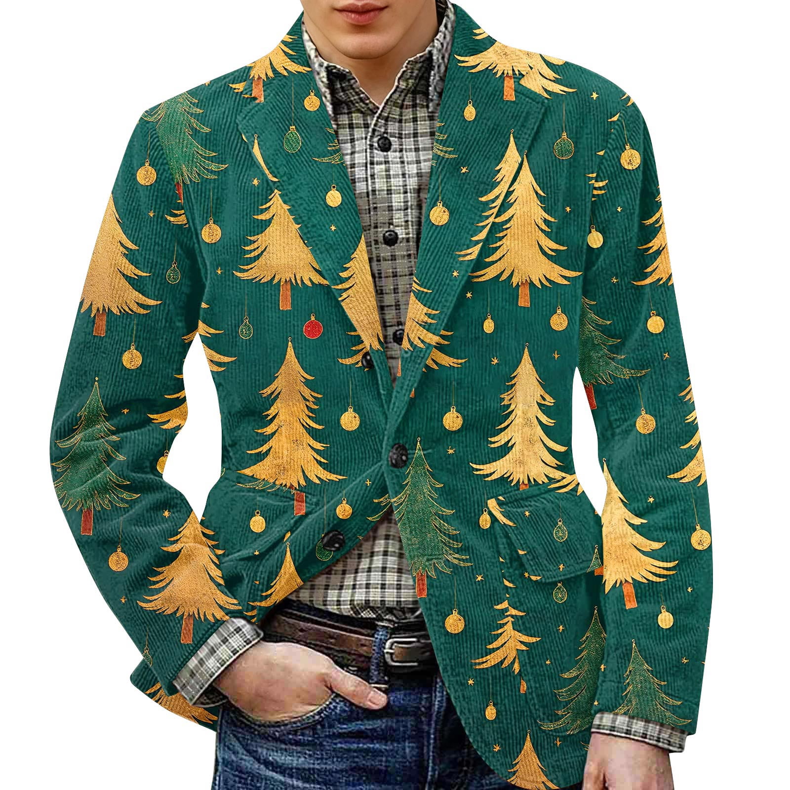 Zimjoy Mens Christmas Jacket Blazer One Button Ugly Xmas Print Suits ...