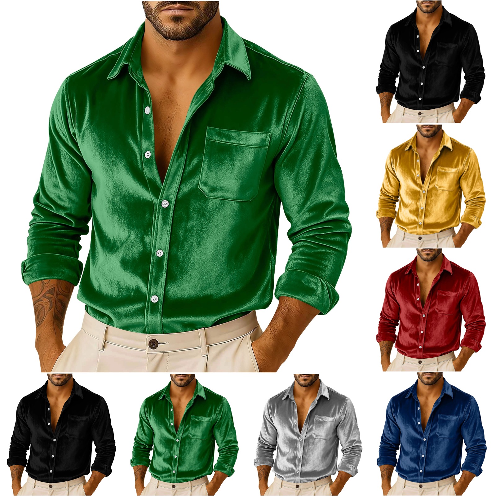 Zimjoy Mens Luxurious Velvet Dress Shirts Casual Long Sleeve Button Up ...