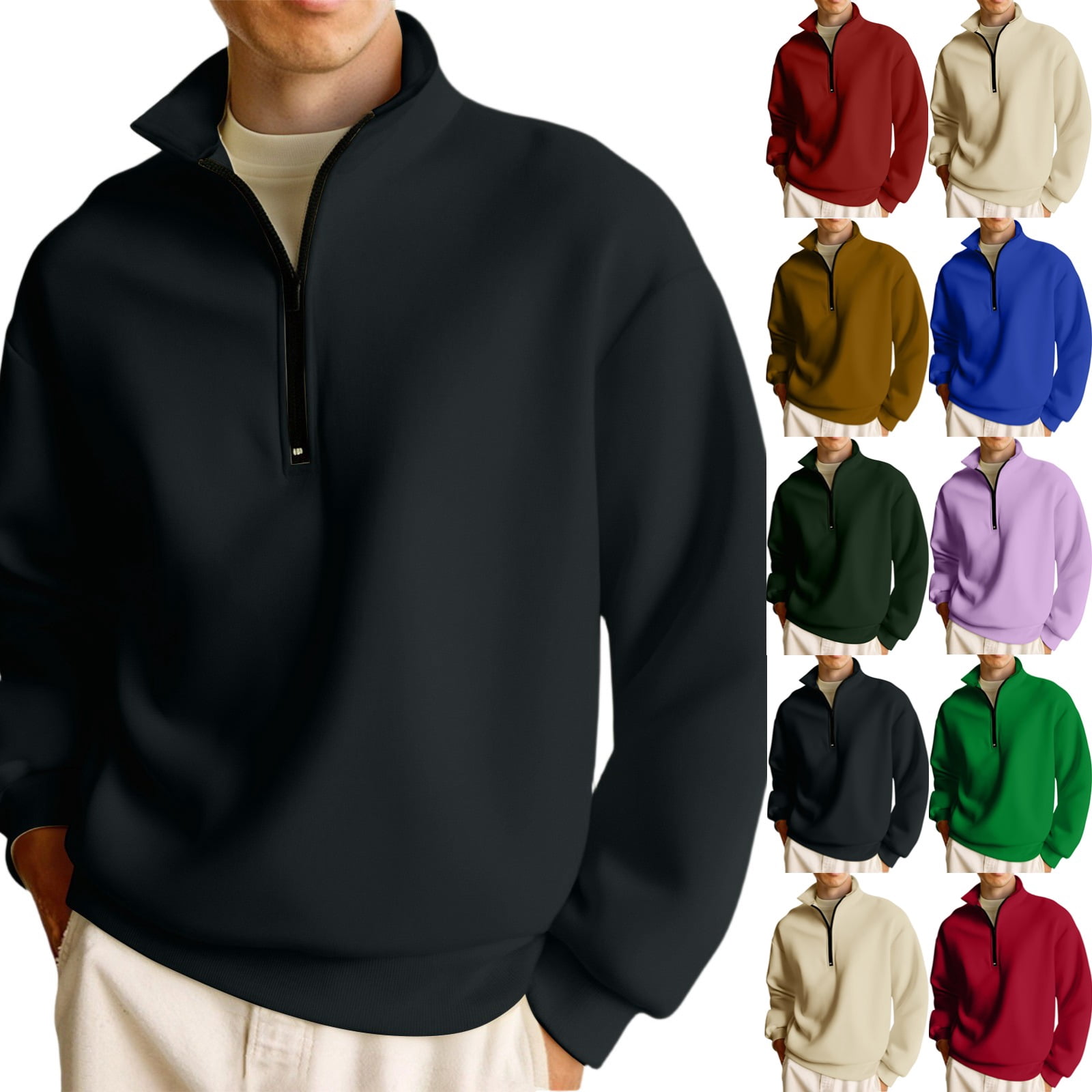 Zimjoy Mens Quarter Zip Pullover Mock Neck Long Sleeve 1/4 Zipper ...