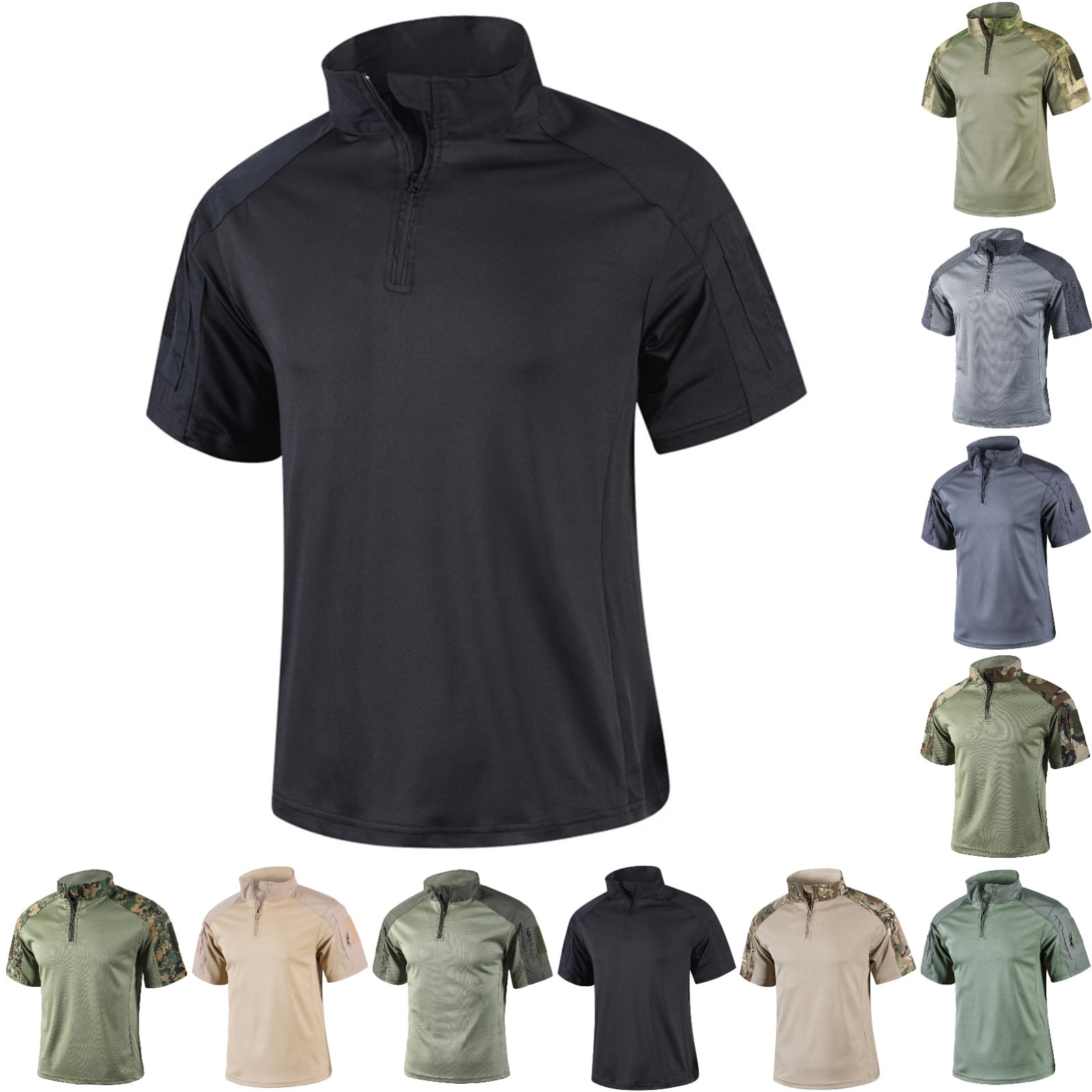 Zimjoy Mens Tactical Shirt 1/4 Zipper Short Sleeve Military T Shirts ...